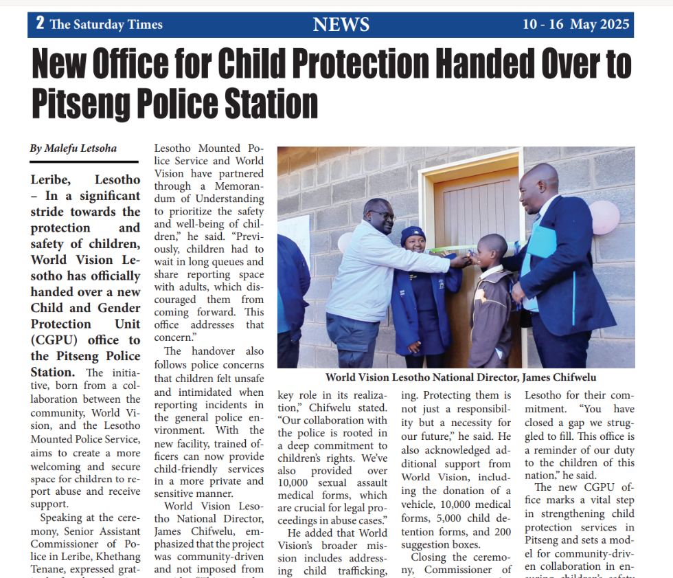 New Office for Child Protection Handed Over to Pitseng Police Station ...