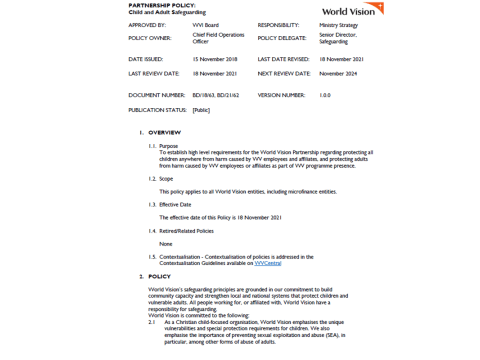 Child and Adult Safeguarding Policy | World Vision International