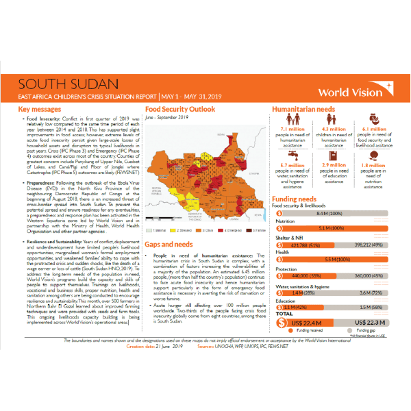 South Sudan - May 2019 Situation Report | South Sudan | World Vision ...