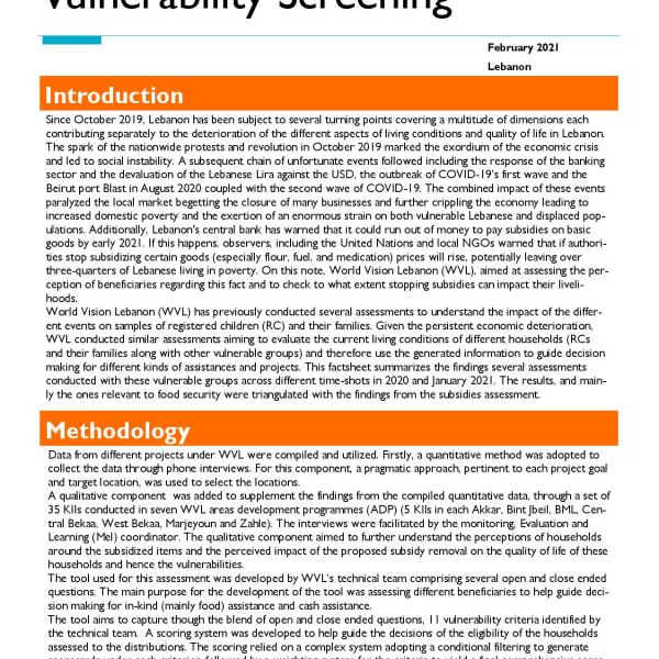 World Vision Lebanon Vulnerability Screening | Lebanon | World Vision ...