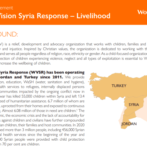 Capacity Statement World Vision Syria Response: Livelihood | Syria ...