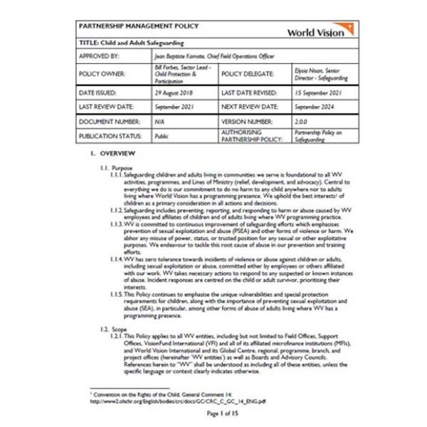 Child and Adult Safeguarding Policy | World Vision International