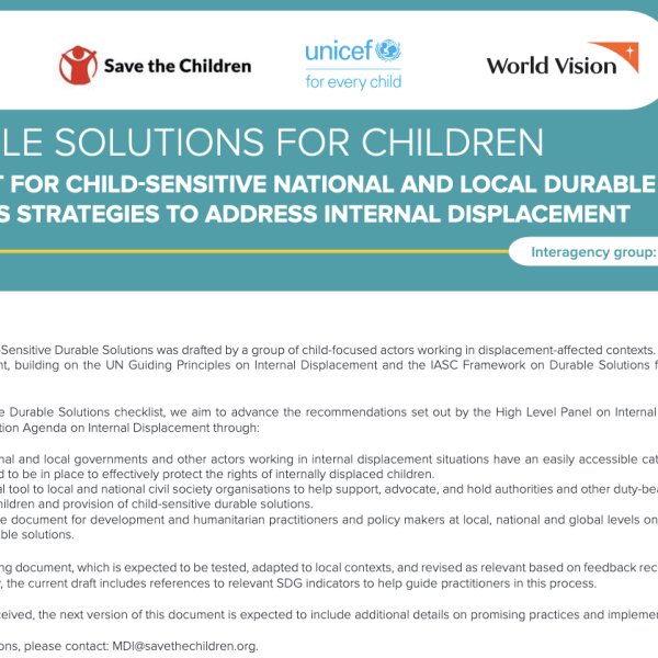 Durable Solutions for Children: Checklist for Child-Sensitive National ...