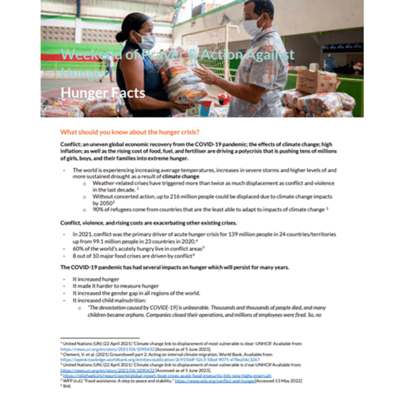 Weekend of Prayer & Action Against Hunger Hunger Facts | World Vision ...