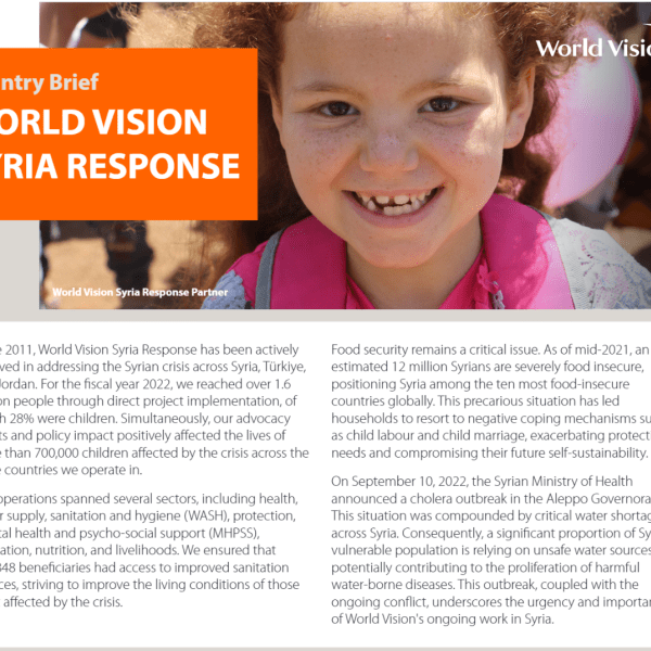 World Vision Syria Response Country Brief FY 22 | Syria Crisis Response ...