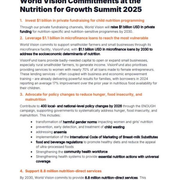 Nutrition for Growth Commitments 2025 | World Vision International
