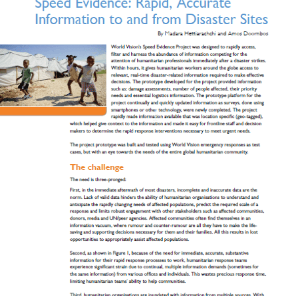 Speed Evidence: Rapid, Accurate Information to and from Disaster Sites ...