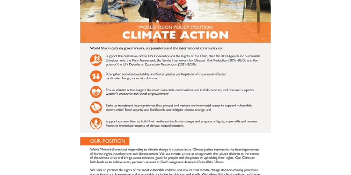 Climate Action: World Vision Policy Position - Summary | Environmental ...