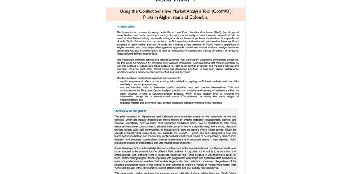 Using the Conflict Sensitive Market Analysis Tool (CoSMAT): Pilots in ...