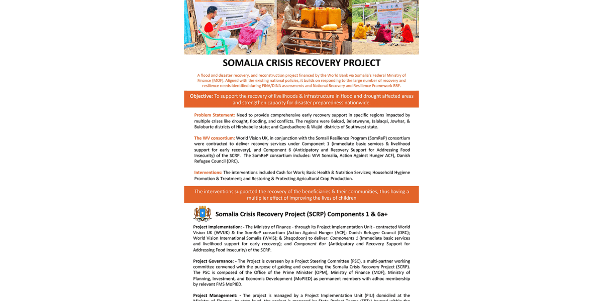 SOMALIA CRISIS RECOVERY PROJECT | World Vision International